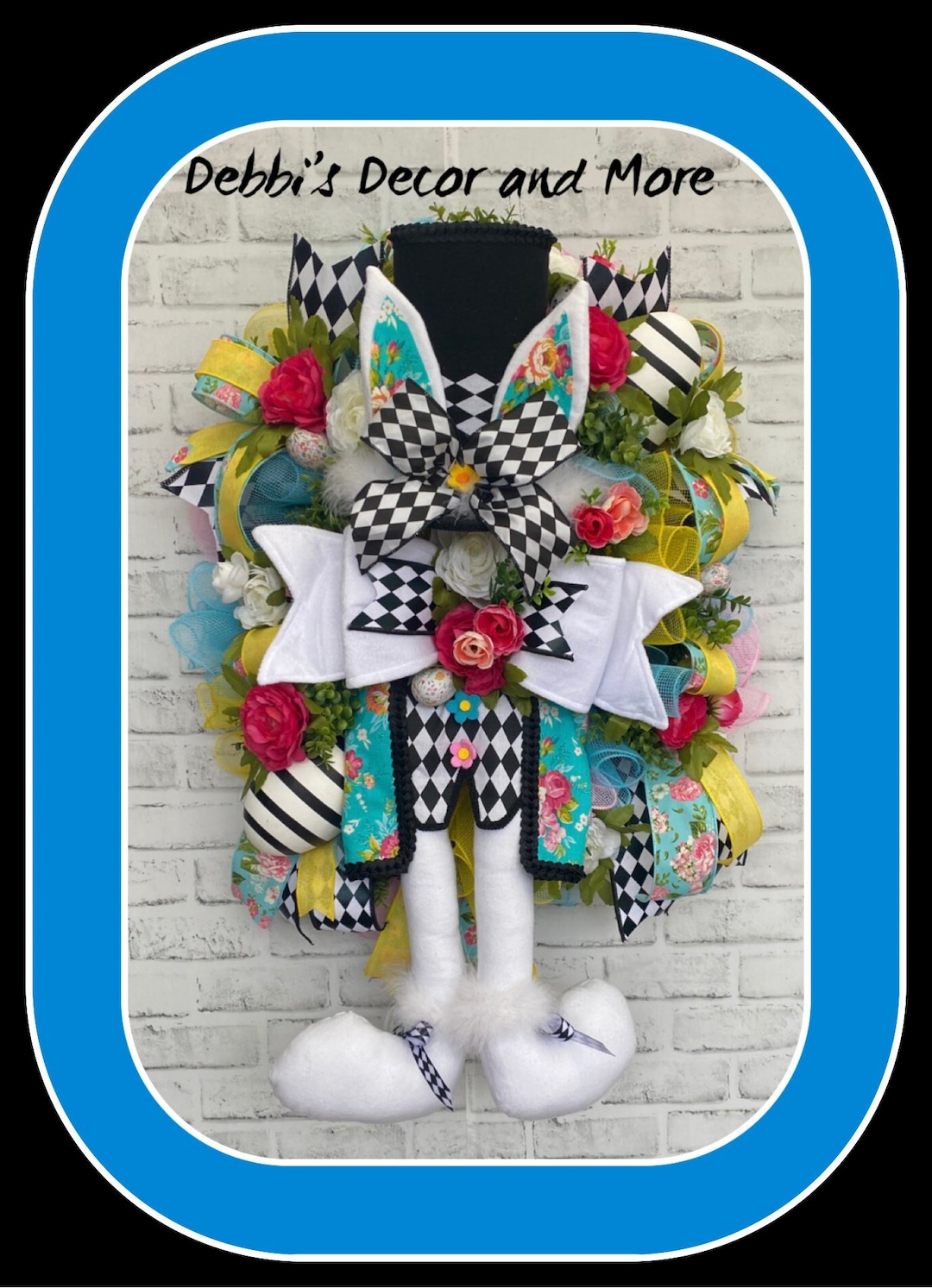 Easter Bunny Wreath, Mad Hatter Wreath, Easter Decorations, Large ...