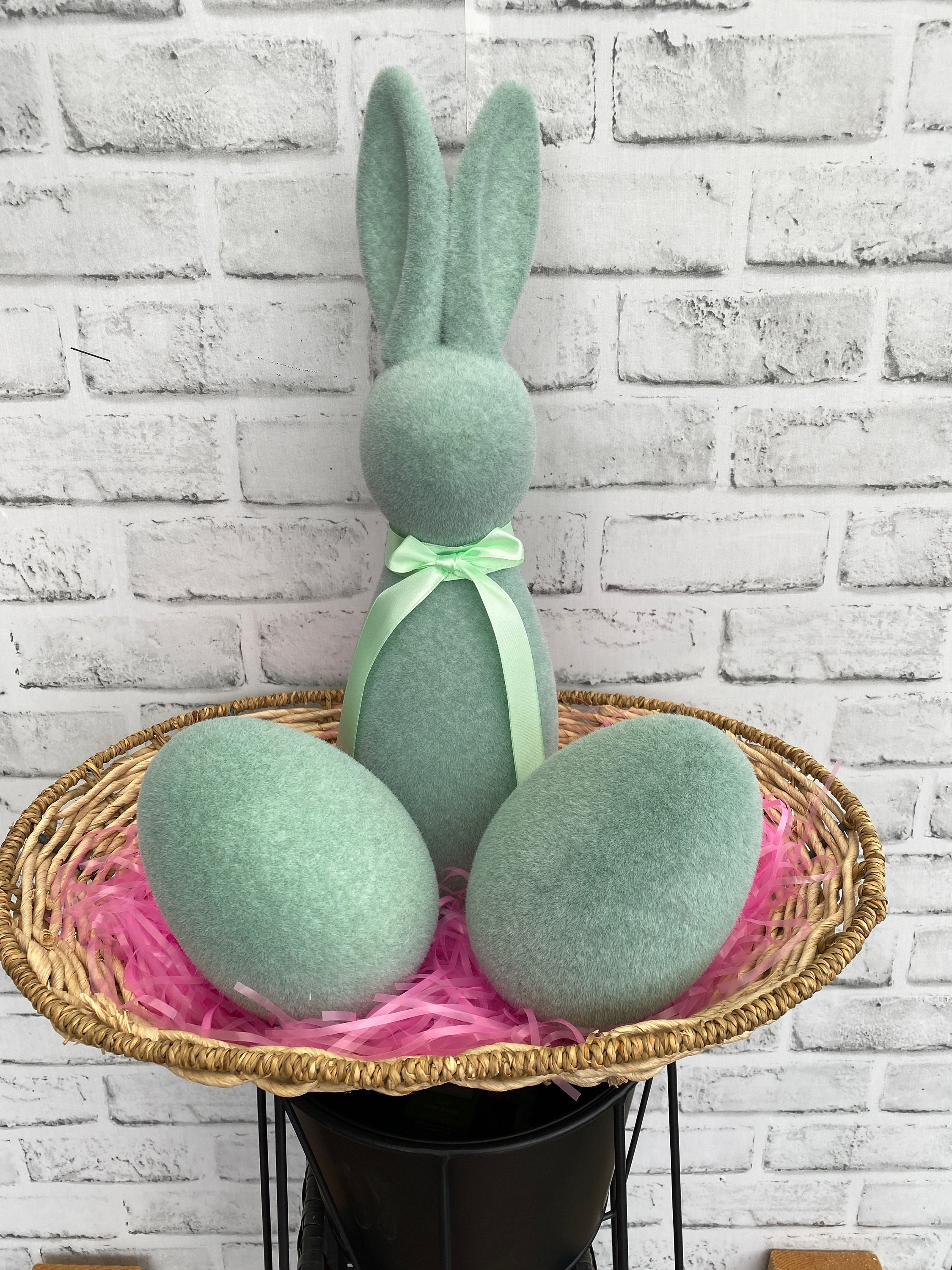 Flocked Bunny, Mint Bunny Flocked Rabbit, Easter Decorations, Bunny ...