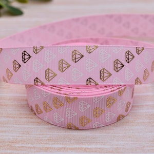 Pink, White and Gold Diamond Style 22mm Grosgrain Ribbon per Metre - Etsy