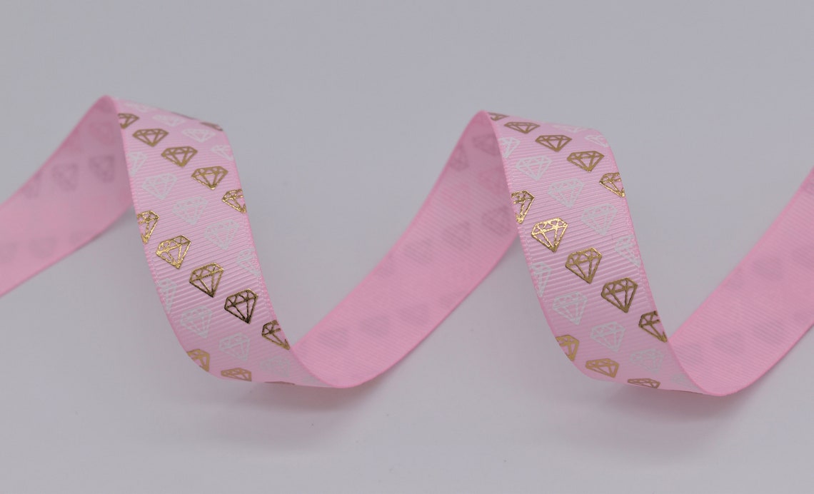 Pink White and Gold Diamond Style 22mm Grosgrain Ribbon per | Etsy