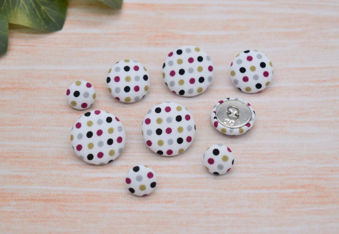 Set of 5 Colourful Polka Dots Fabric Covered Handmade Metal Shank ...
