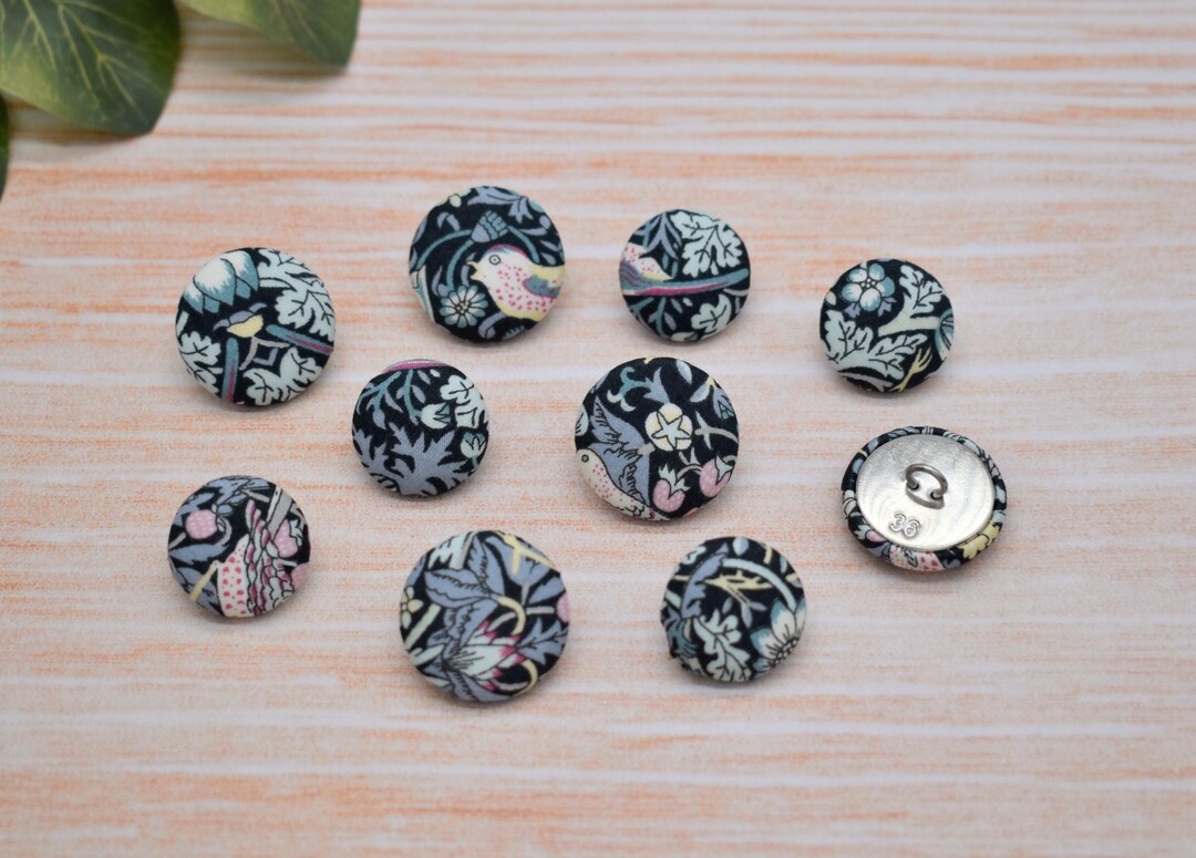 Set of 5 William Morris Design Fabric Handmade Covered Shank Buttons ...