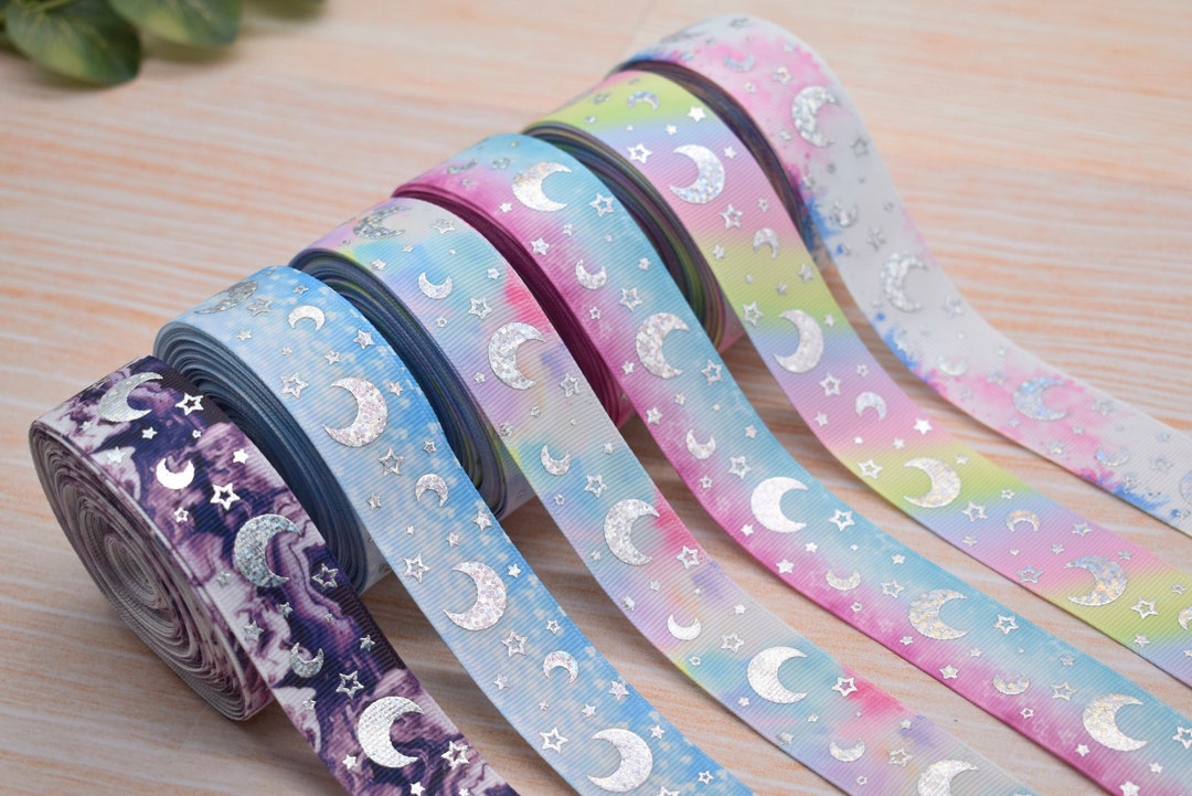 Set of 3 Metres - Silver Moon and Stars 25mm Grosgrain Ribbon - Etsy