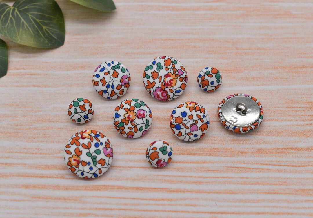 Small Colourful Floral Liberty Fabric Covered Handmade Metal Shank ...