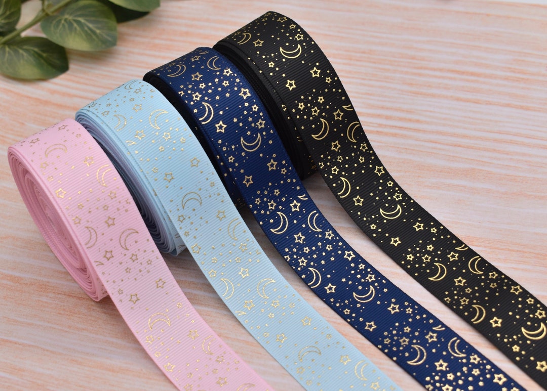 Set of 3 Metres - Gold Foil Moon and Stars 25mm Grosgrain Ribbon - Etsy