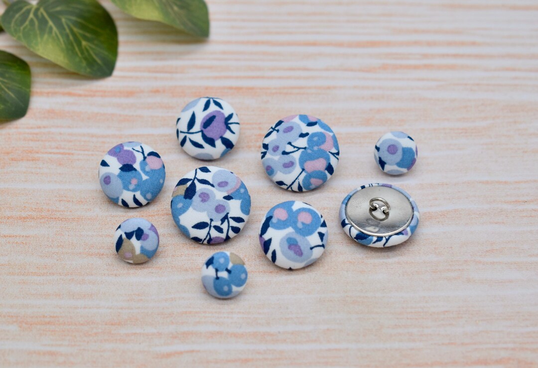 Blue Floral Liberty Fabric Buttons – Handmade Metal Shank Buttons, Set ...