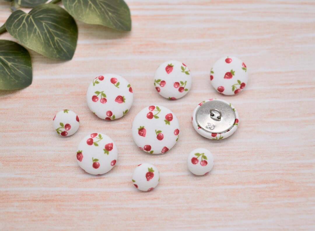 Strawberry & Cherry Fabric Buttons – Handmade Shank Buttons, Set of 5 ...