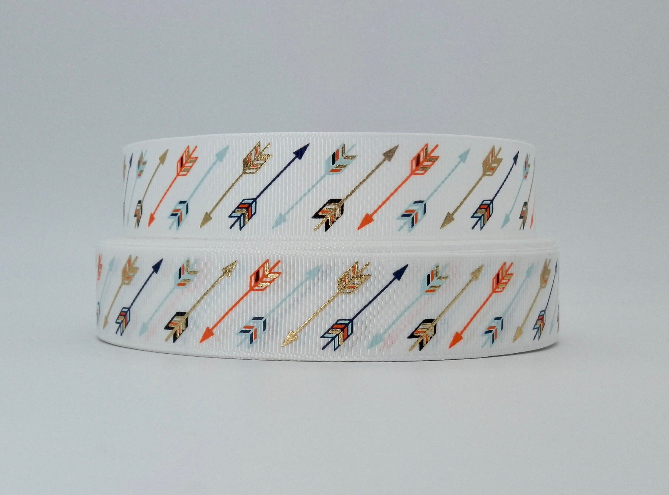 White and Gold Foil Arrow Design 25mm Grosgrain Ribbon per | Etsy