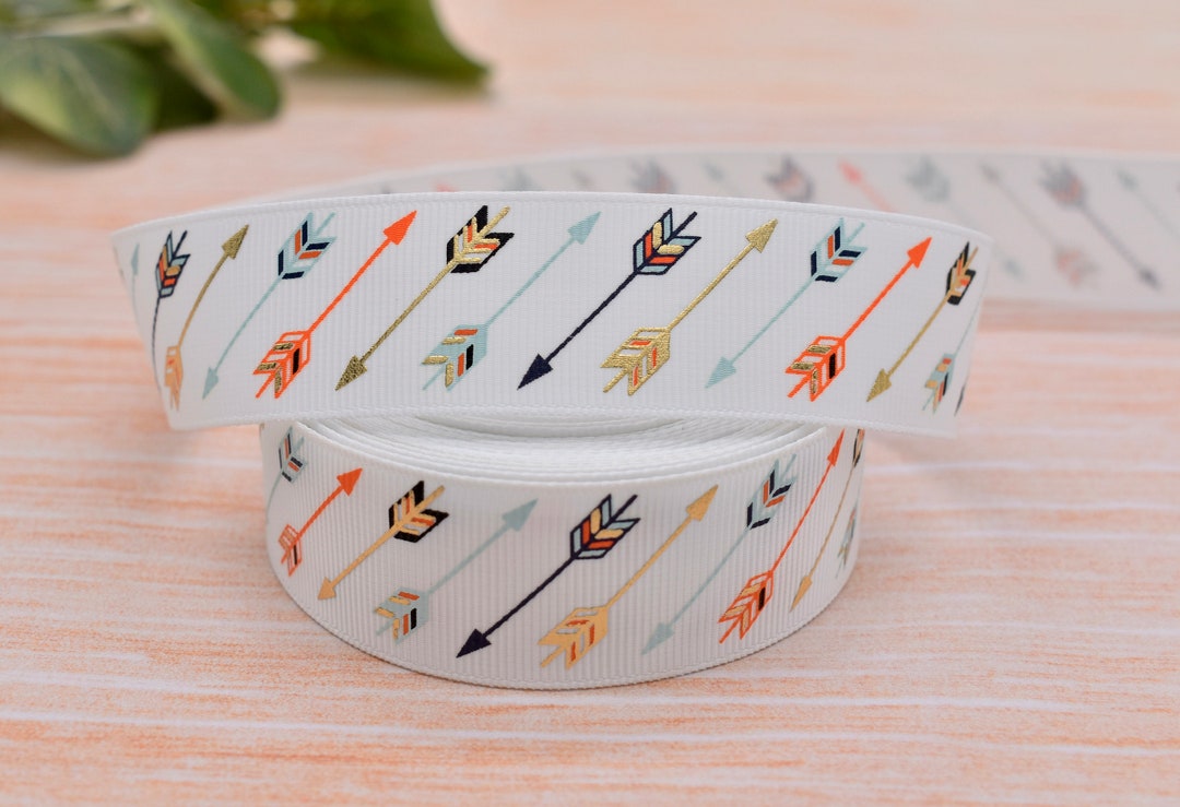 White and Gold Foil Arrow Design 25mm Grosgrain Ribbon per - Etsy