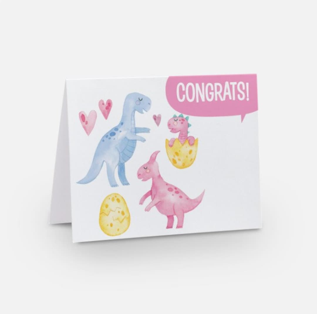 Girl Baby Shower Card, Baby Shower Gift for New Mom, New Baby Dino Card ...