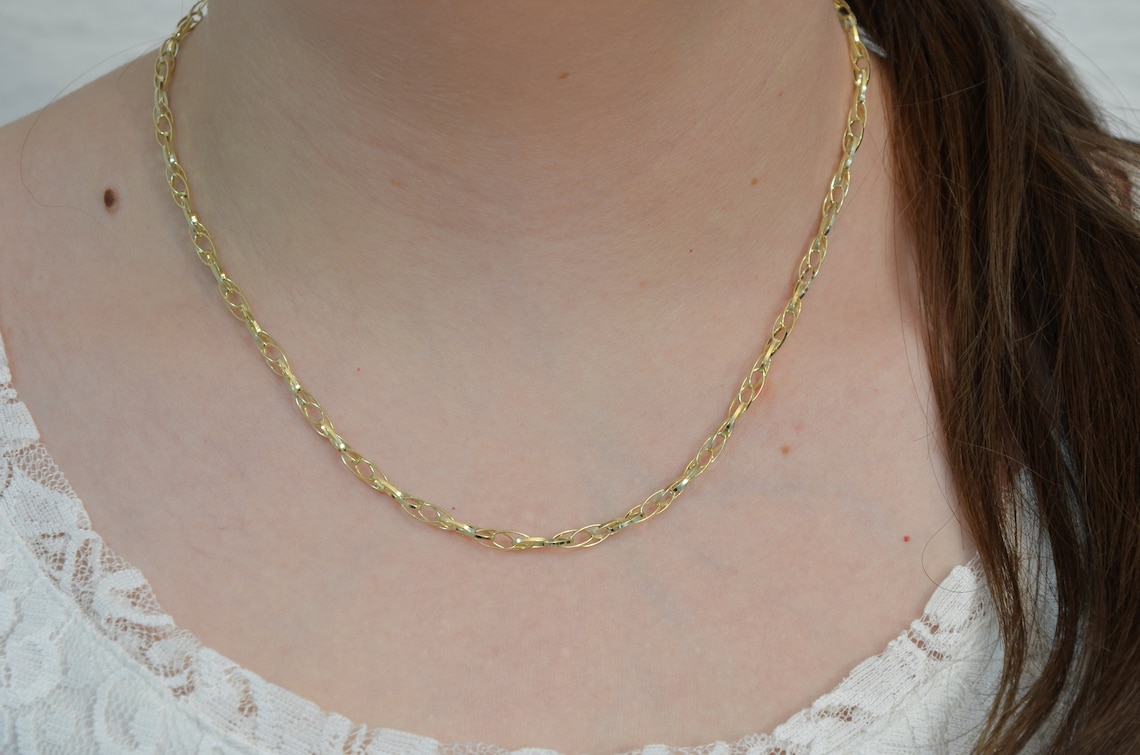Gold Double Rolo Necklace, 14k Interlaced Necklace, Gold Oval Link ...