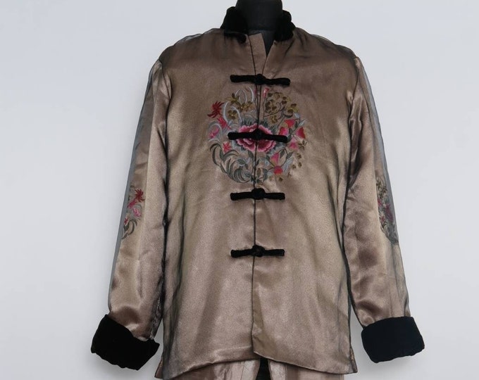 90s Chinese Satin Embroidered Jacket. Women's Bomber Jacket. 90s ...