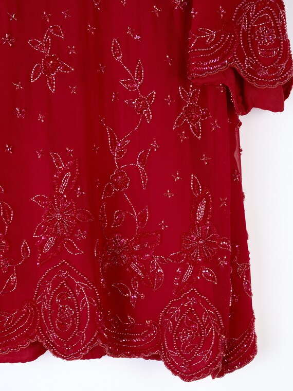 80s red silk blouse Vintage embroidered evening blous… - Gem