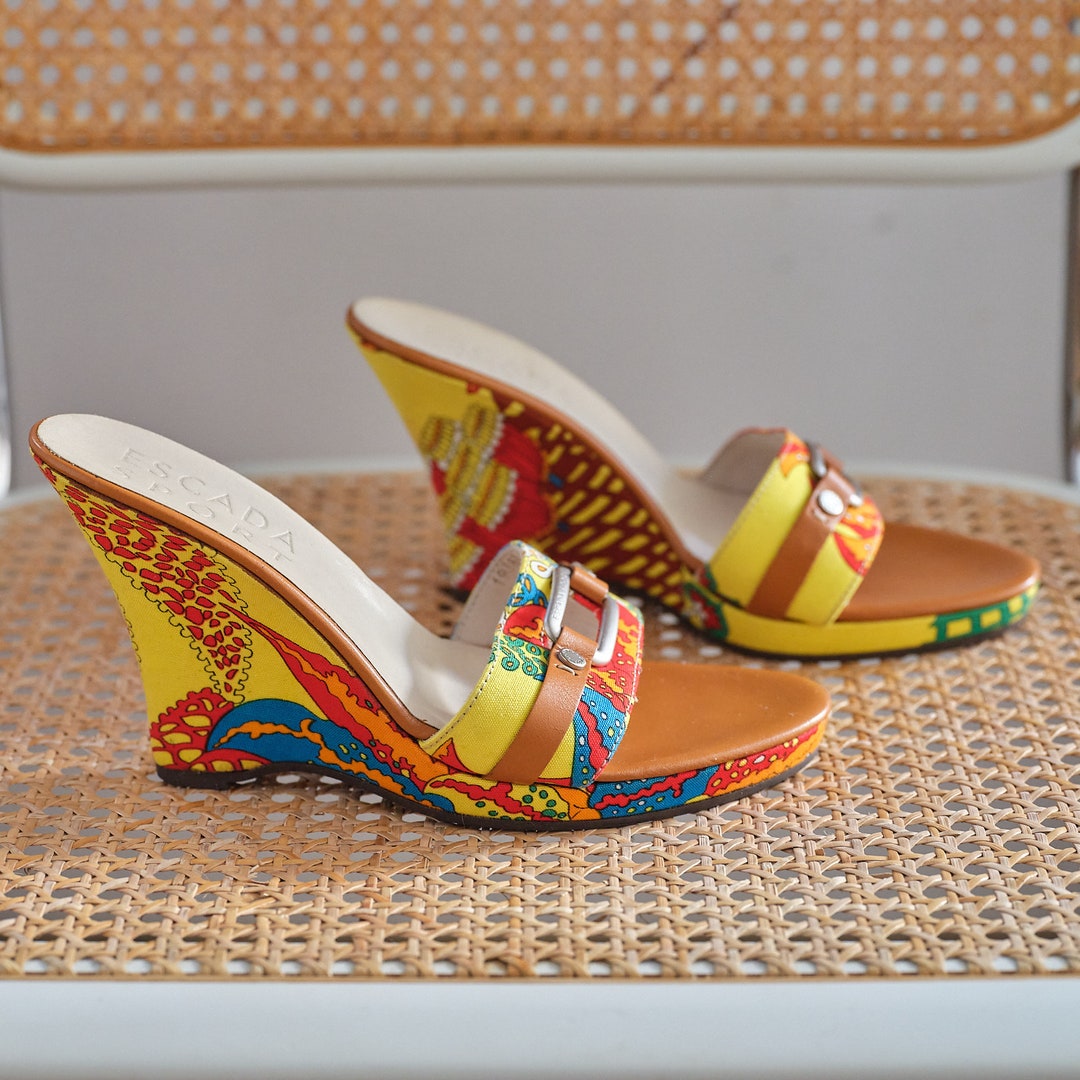Y2K Escada Sport Wedge Mules/colorful Summer Wedges/colorful Floral ...