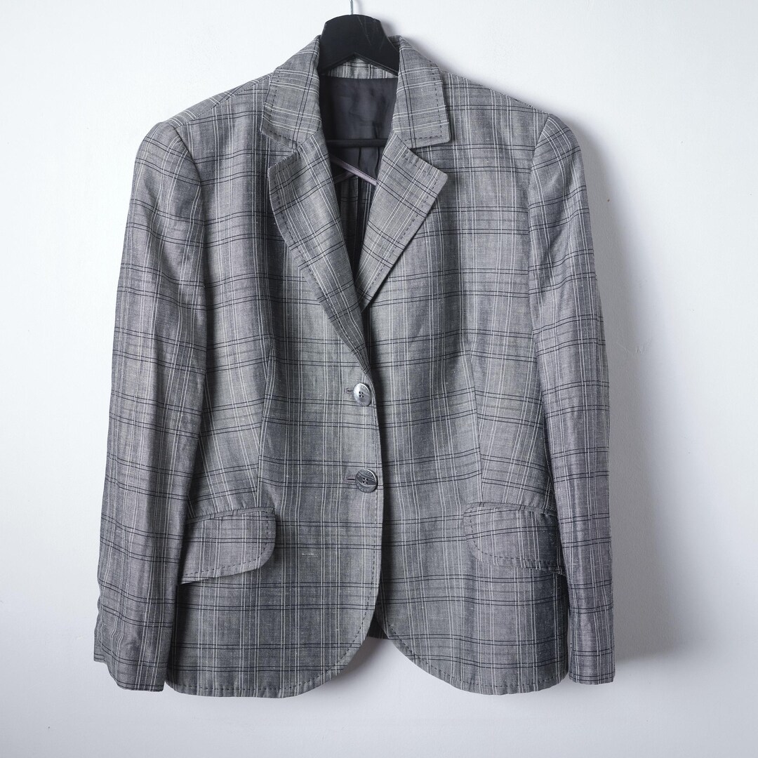 Y2K Burberry Silver Grey Jacket – Vintage 2000s Luxury Silk-linen ...