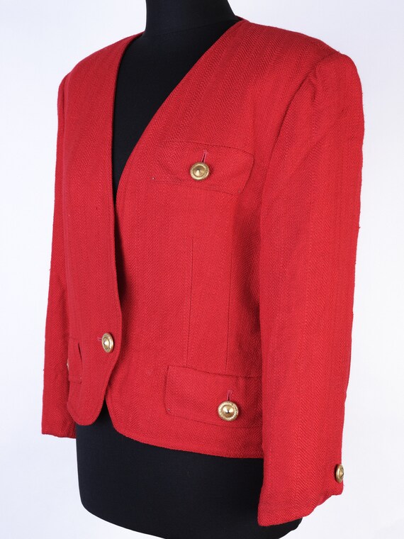 90s boucle red blazer. Vintage British boucle tweed j… - Gem