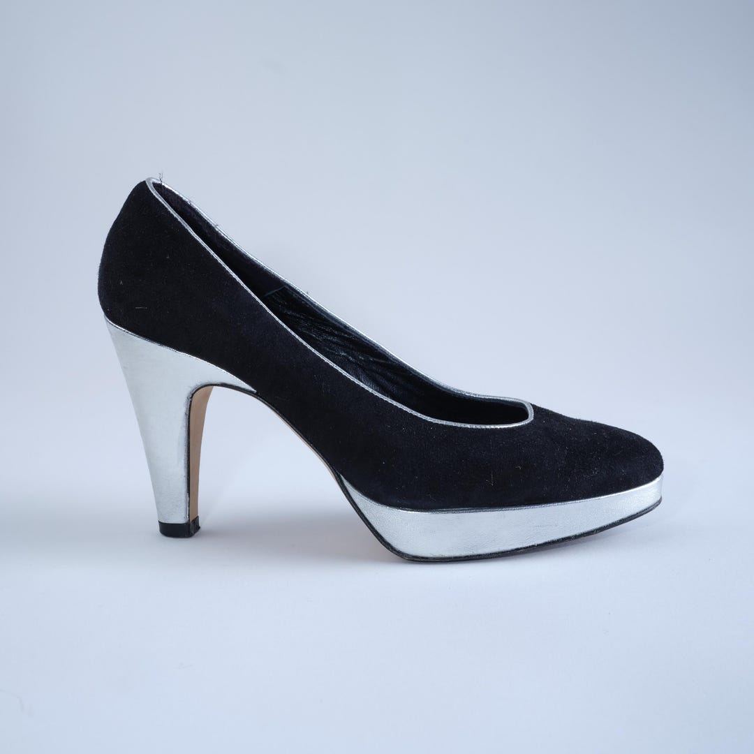 90s Vinatge L. K. Bennett Platform Pumps With Silver-tone Trim and ...