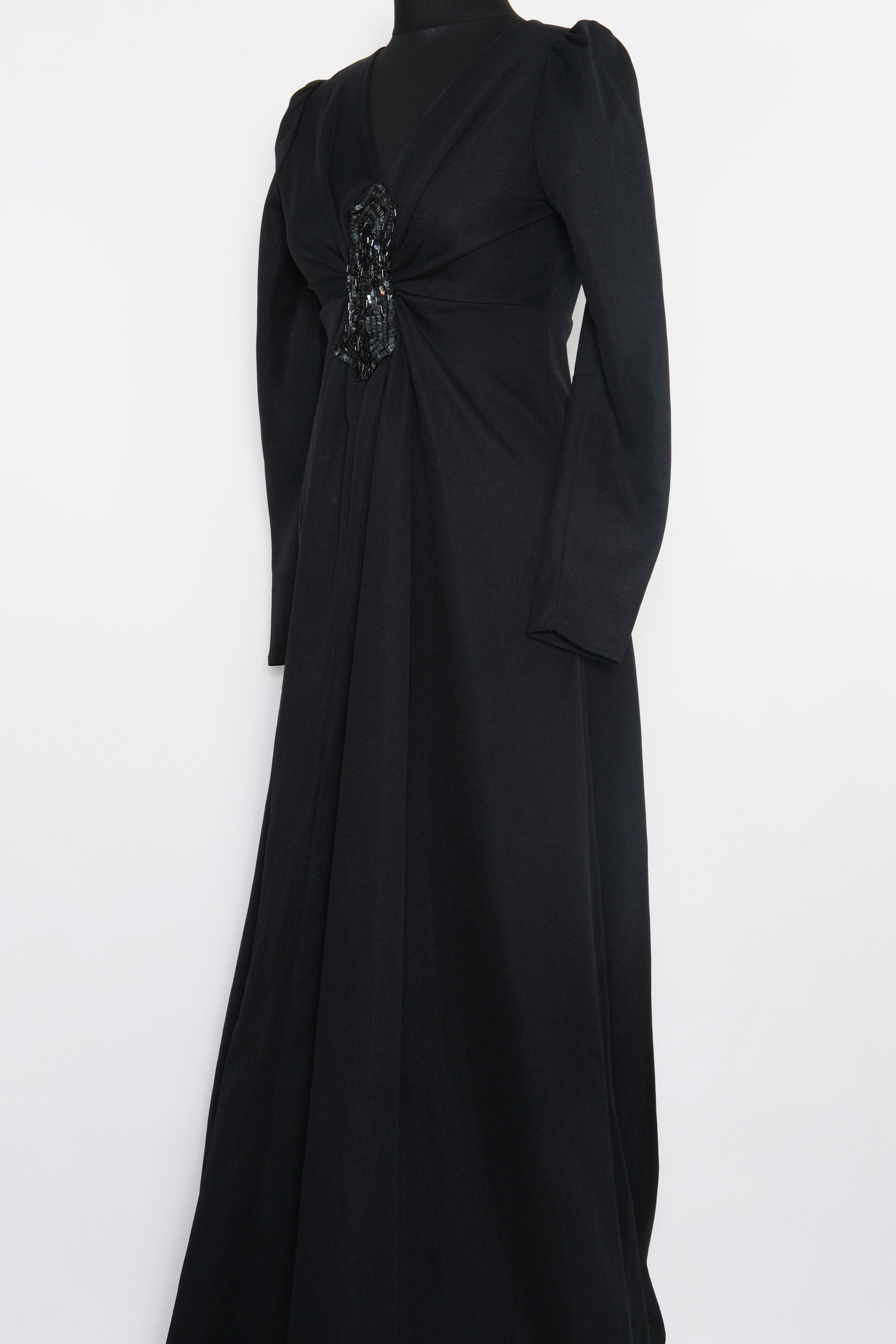 70s Prom Dress. Vintage Black Evening Dress Decorated With - Etsy