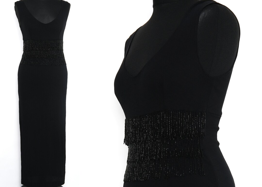 90s Art Deco Evening Dress: Vintage Black Prom Gown, EU 38 - Etsy