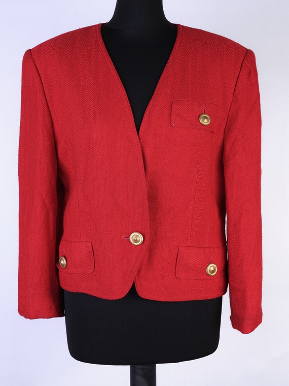 90s boucle red blazer. Vintage British boucle tweed j… - Gem
