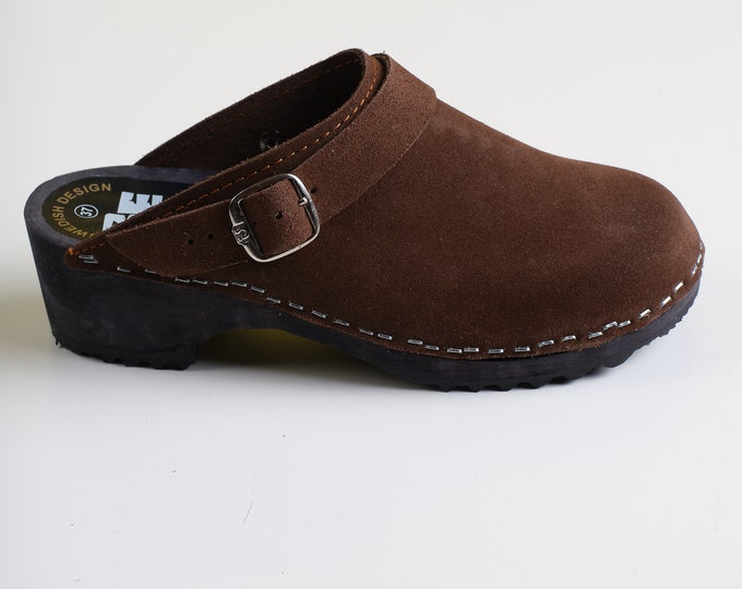 Y2K Suede Leather Clogs: Brown Wedge Mule, EU 37 - Etsy