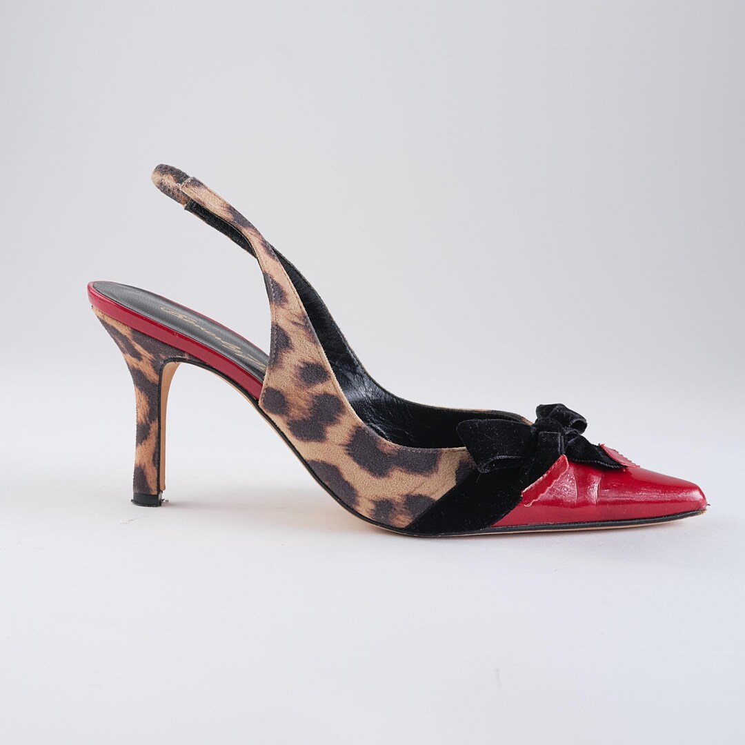 Y2k Leopard Stilettos /pointed Toe Heels/vintage Leopard Slides/red ...