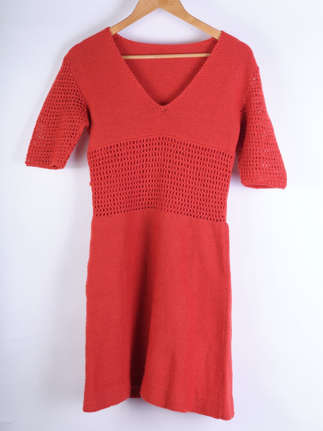70s Red Wool Dress Vintage Groovy Knitted Dress Red Wool Mini Sexi ...