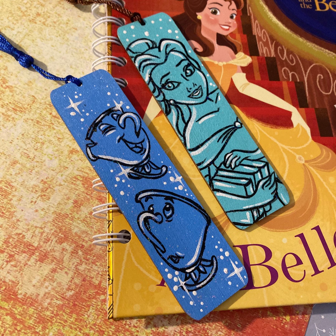 Hand Painted Custom Wooden Book Marks Featuring Princess Belle and Chip ...
