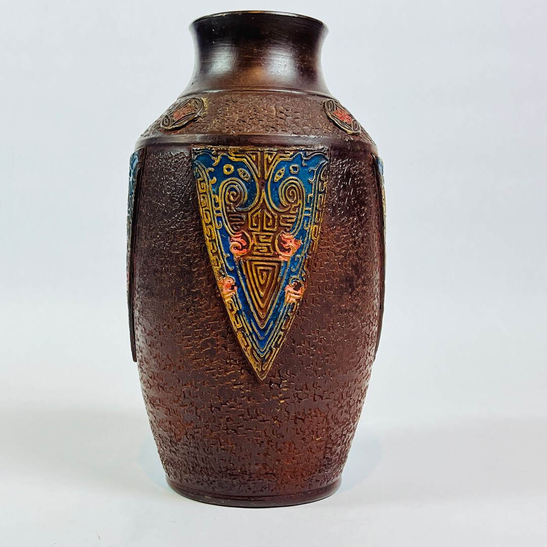 Tokanabe 1920's Art Deco Japanese Pottery 9.5 Vase Shield Design Japan ...