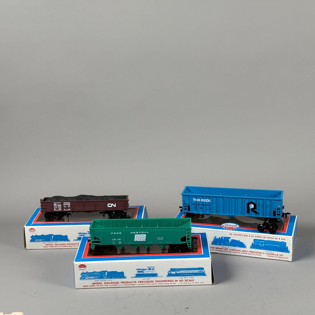Model Power 3 HO Scale Train Cars CN Gondola Penn Central Hopper ...