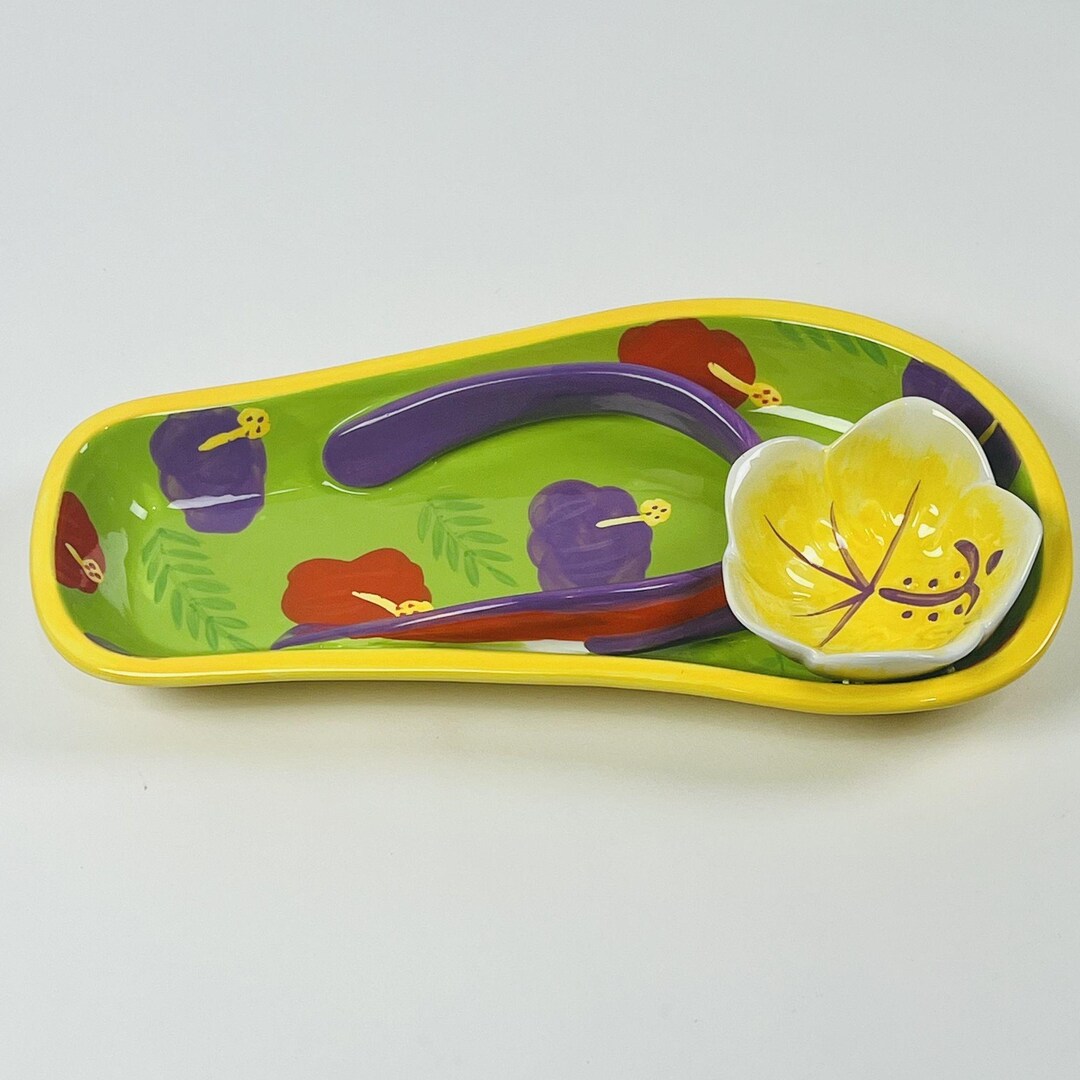 Ceramic Flip Flop Chip and Dip Plate: Tropical Hibiscus Beach House ...