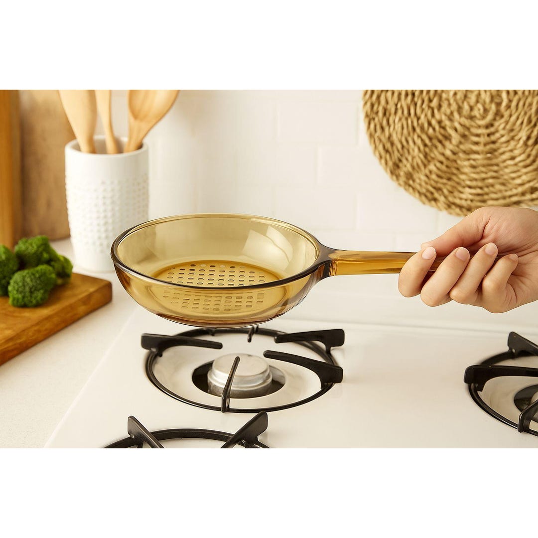 Vintage Vision Corning Ware 7” Skillet Frying Pan Amber Waffle Bottom ...