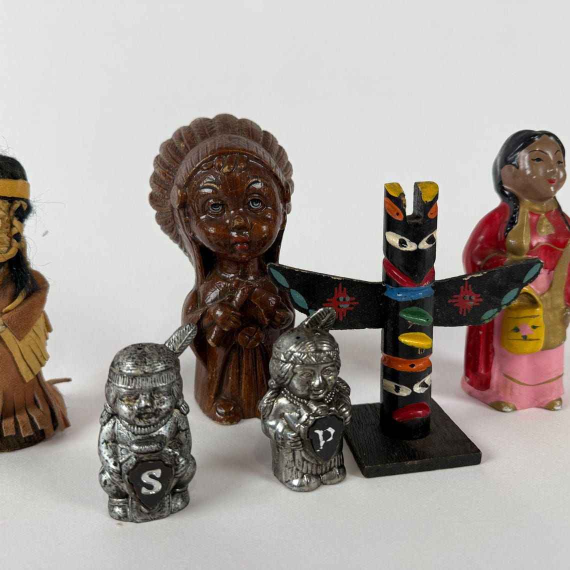 Native American Lot of 6 Vintage Cultural Figurines 5 Figures & Totem ...
