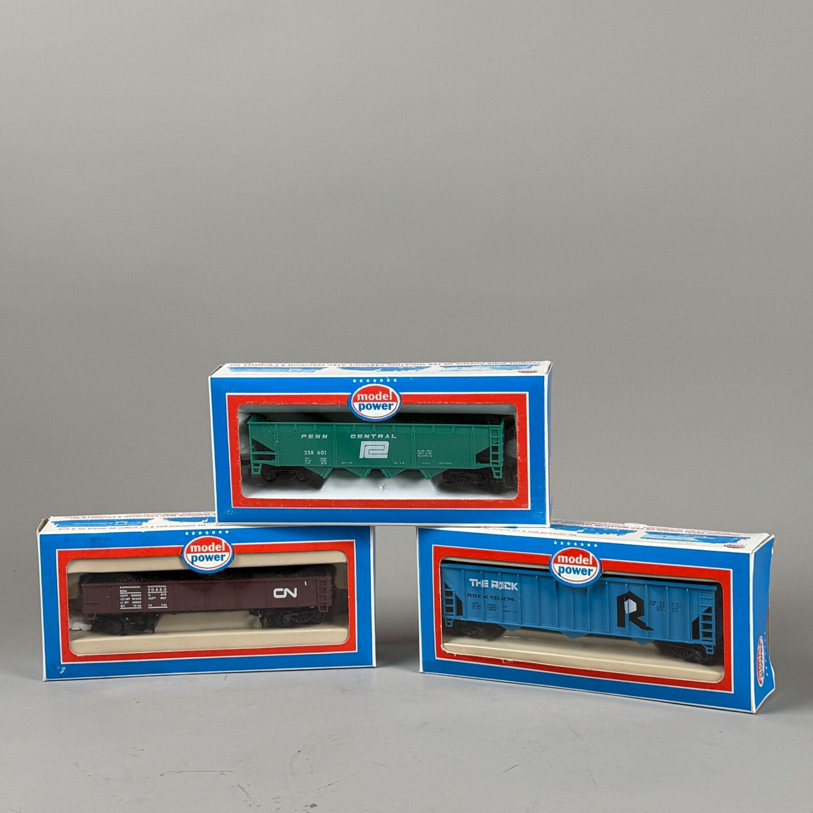 Model Power 3 HO Scale Train Cars CN Gondola Penn Central Hopper ...