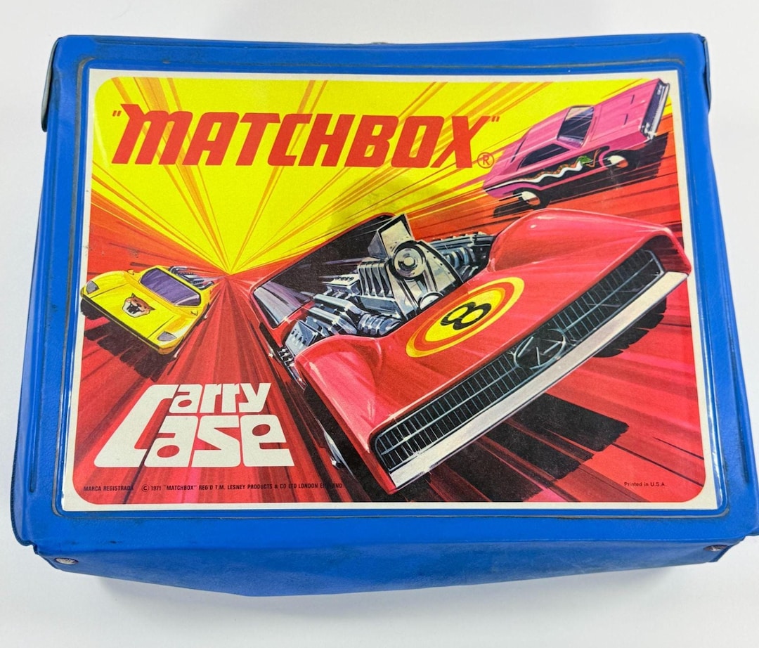 Vintage 1971 Matchbox Carry Case Blue Trays Colorful Graphics Diecast ...