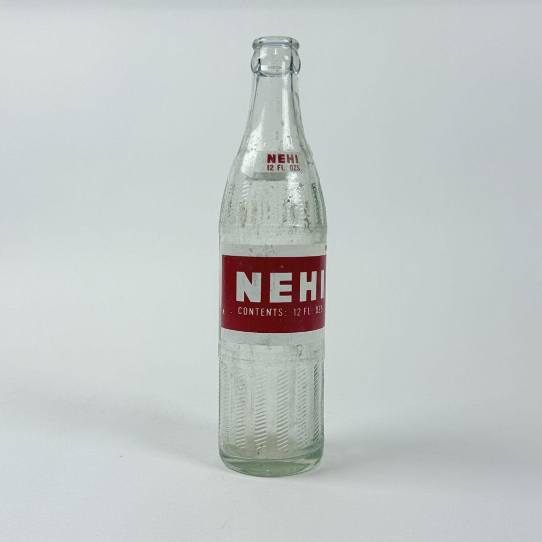 Vintage NEHI Soda Bottle 12 Oz Red Label Embossed Clear Glass Man Cave ...