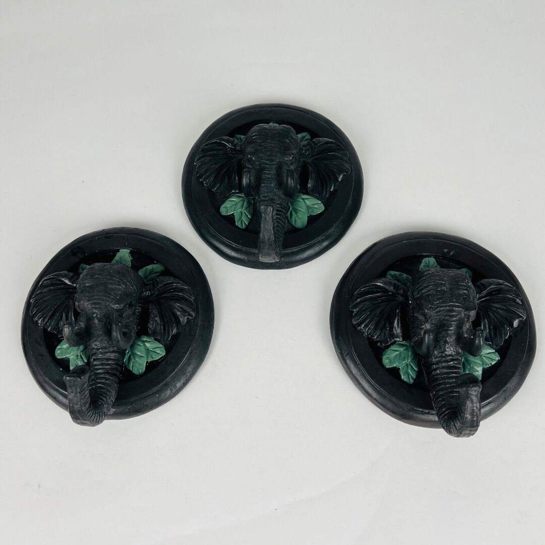 Set of 3 Elephant Wall Plaques With Leaf Accents - Etsy