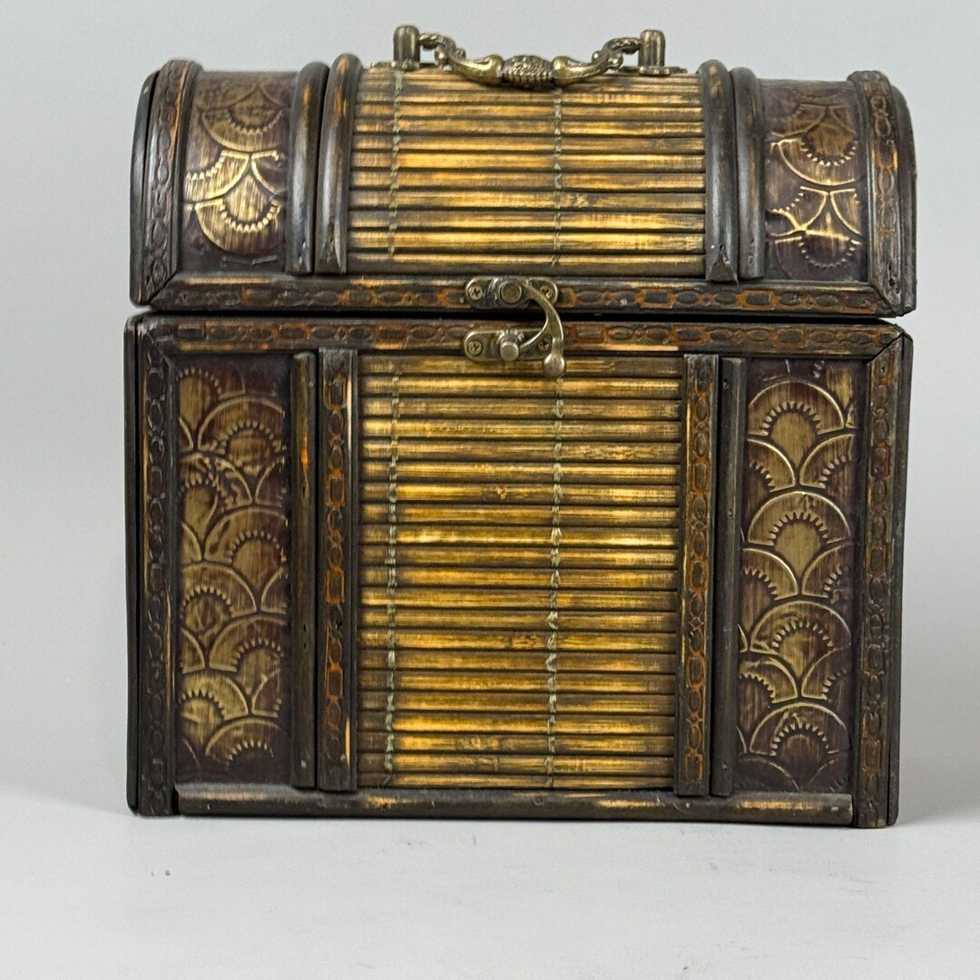 Wooden Bamboo Carved Wine Chest Box With Metal Handle & Latch - Etsy