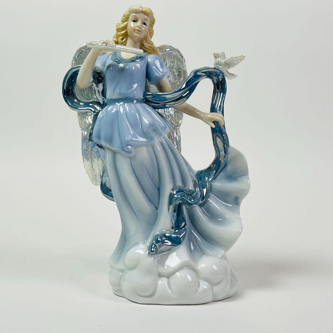 Porcelain Musical Angel Figurine With Flute & Dove 10" Tall - Etsy