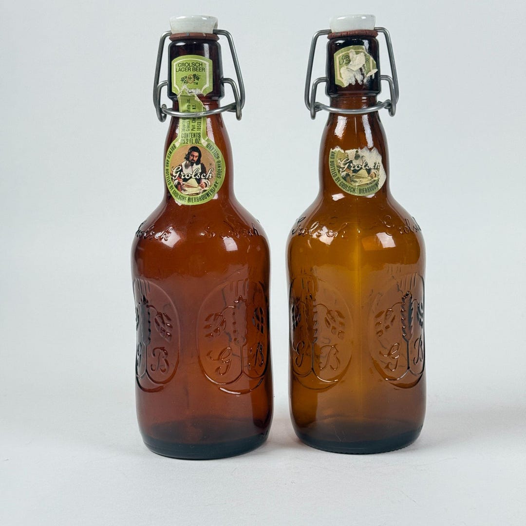 Grolsch 2 Amber Glass Swing Top Bottles Embossed Logo Bar Collectibles ...