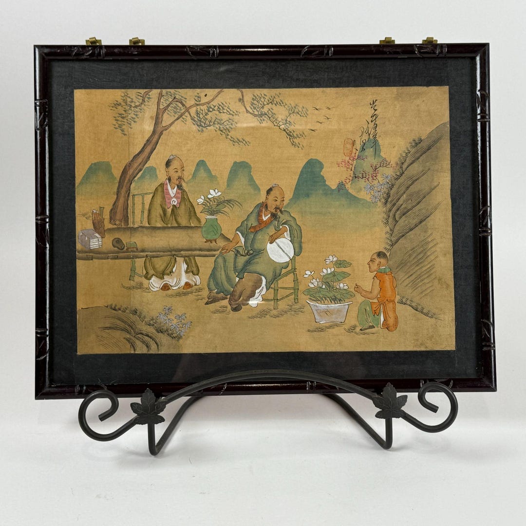 Qiu Ying Style Silk Painting: Bamboo Frame Asian Art Scroll - Etsy