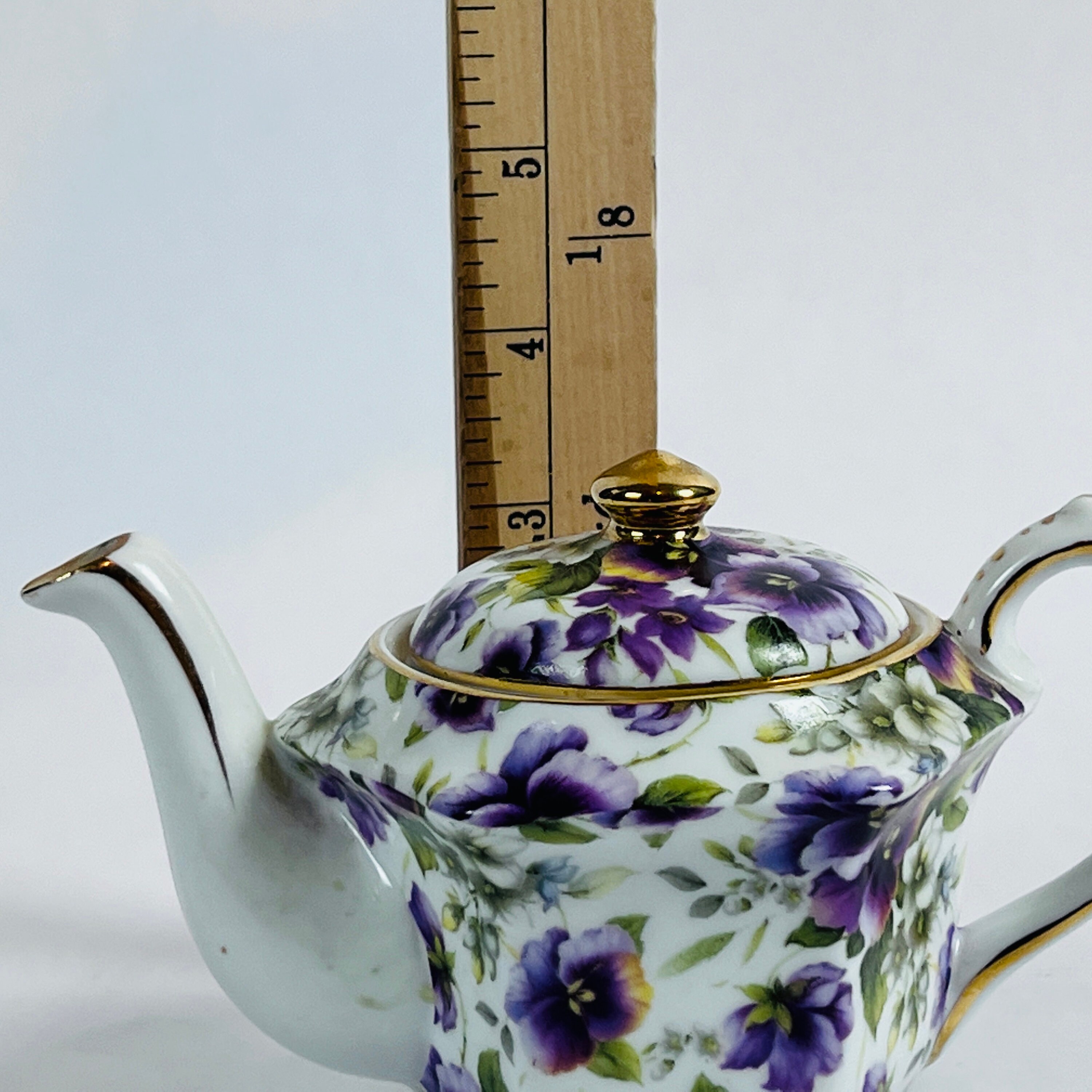 Vintage Asian 4 Tall Tea Pot Purple Flower Design Tea - Etsy