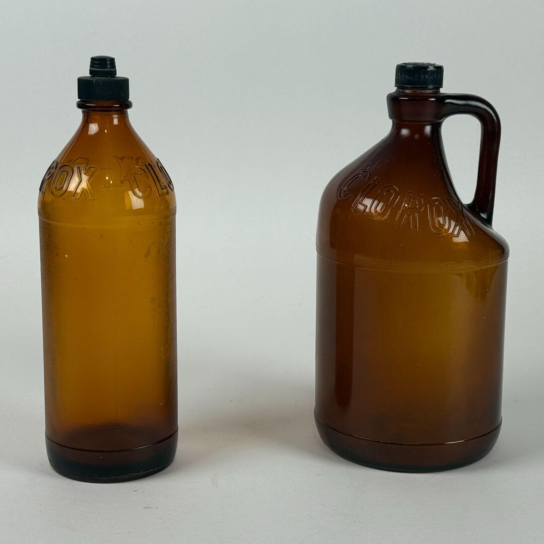 Vintage 1950s Clorox Bottles Set Amber Glass Brown Jug Prop Midcentury ...