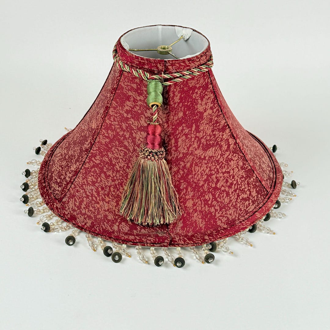 Vintage Burgundy Tassel Lamp Shade Victorian Fringe Teardrop Beaded ...