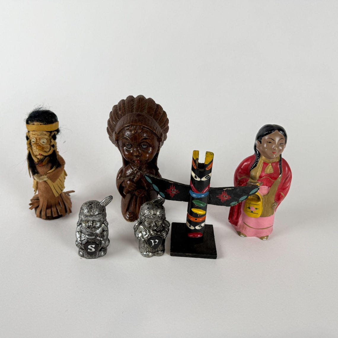 Native American Lot of 6 Vintage Cultural Figurines 5 Figures & Totem ...