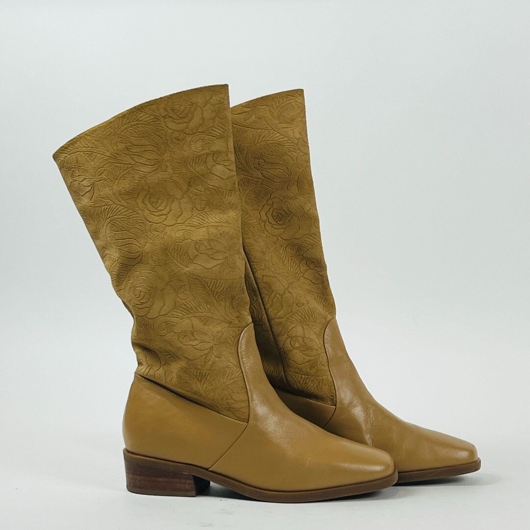 Vintage Markon Suela Suede Leather Embossed Roses Boots Women Sz 6.5M ...