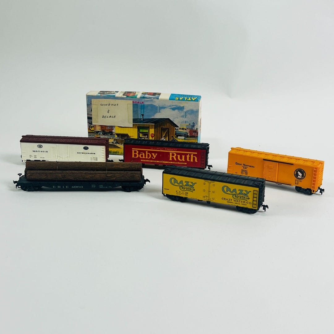 Vintage HO Scale Train Cars Baby Ruth, Erie Log Flatbed, Atlas Decals ...