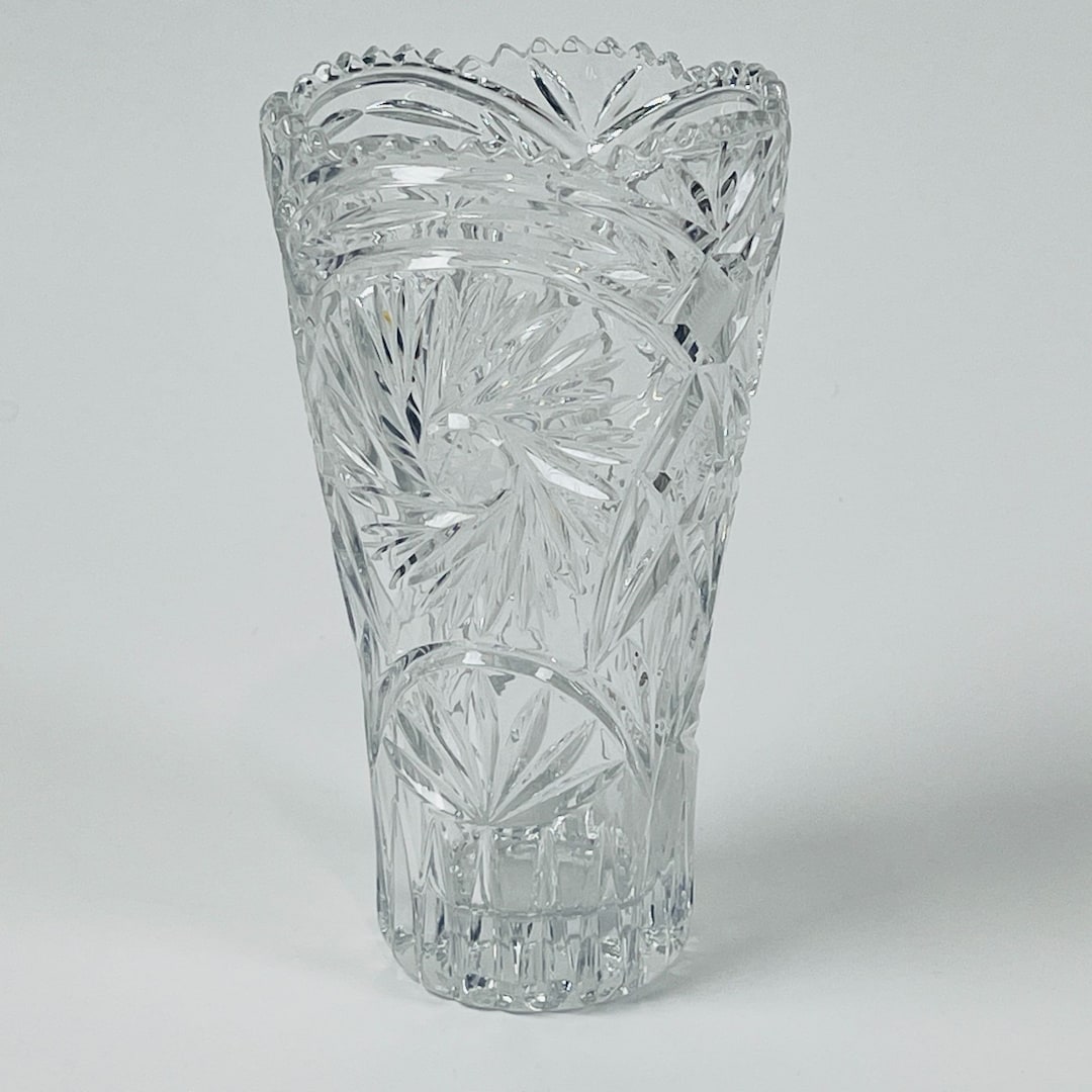 Vintage Crystal 8" Vase Pinwheel Pattern W/ Etched Star Inserts - Etsy