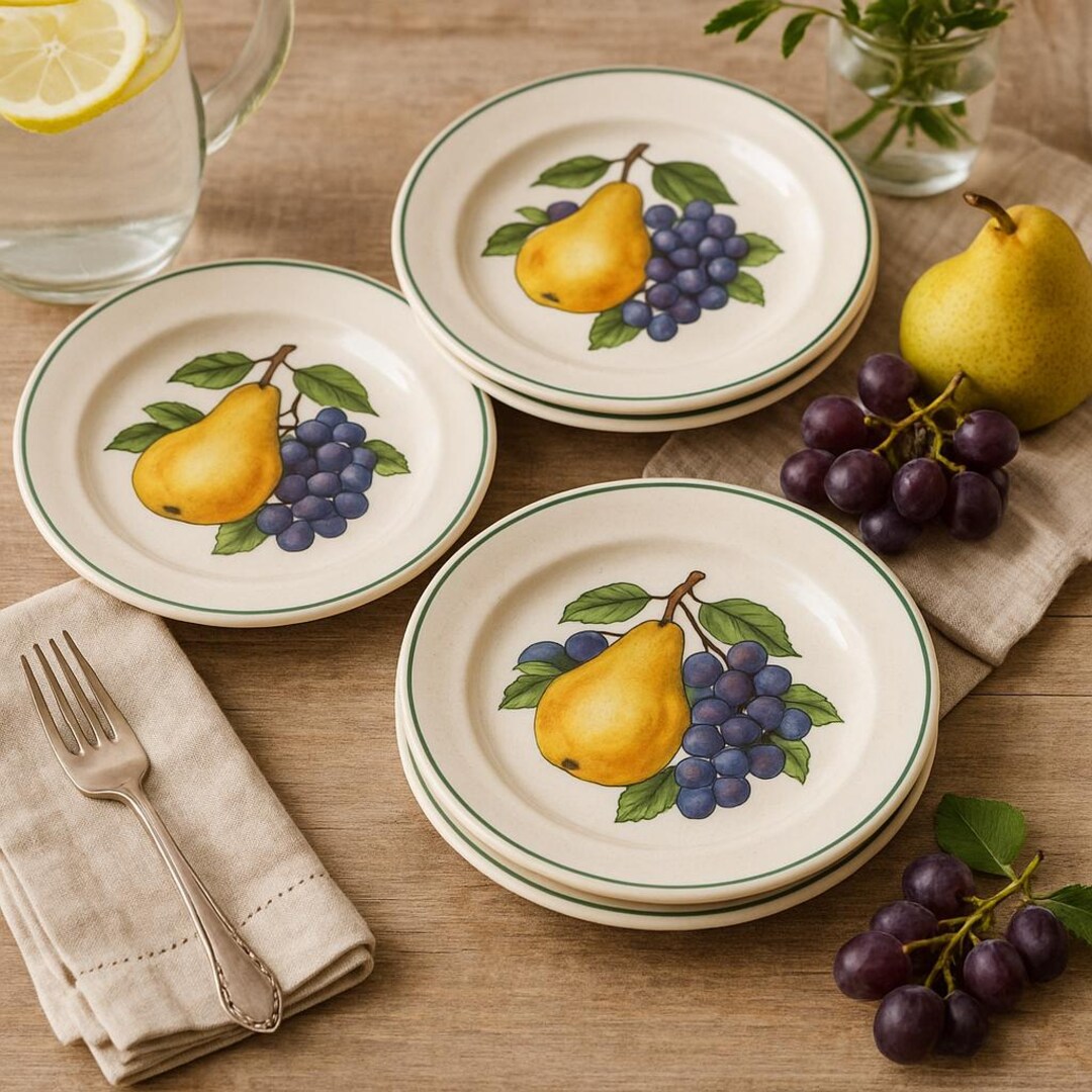Gibson Mediterranean Garden Set of 4 Pear & Grapes 7.5" Dessert Bread ...