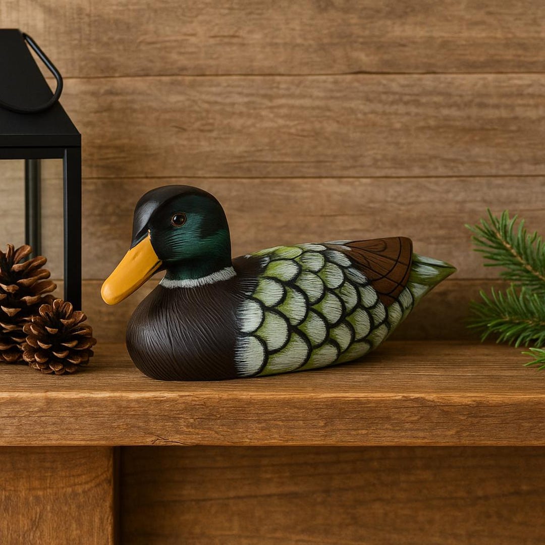 Hand Painted Decoy Duck Mallard Decor Figure Lake House Rustic Cabin ...